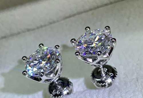 Серьги пусеты с муассанитами 8mm-4ct