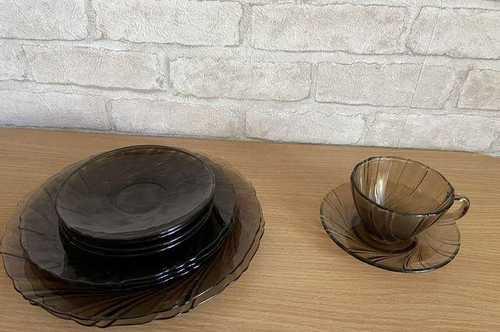Тарелки и чайная пара жаропрочные стекло