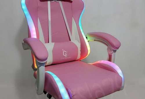 Игровое кресло с RGB подсветкой розовое