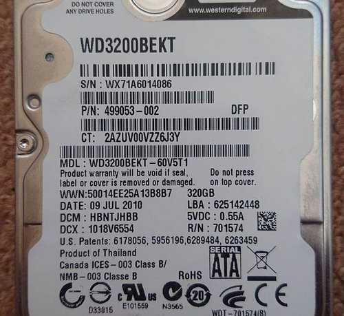 Жесткий диск Western Digital WD3200bekt 320Gb SATA