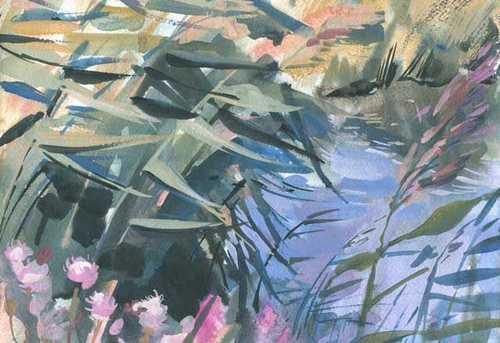 Картина гуашью «Ветреный день на озере»
