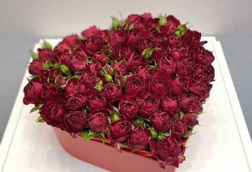Цветы\ коробка сердце с красной розой