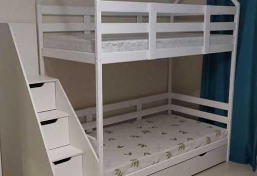 Двухъярусная кровать с лестницей-комодом новая