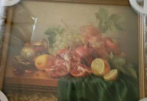 Интерьерная картина натюрморт с гранатом и лимоном