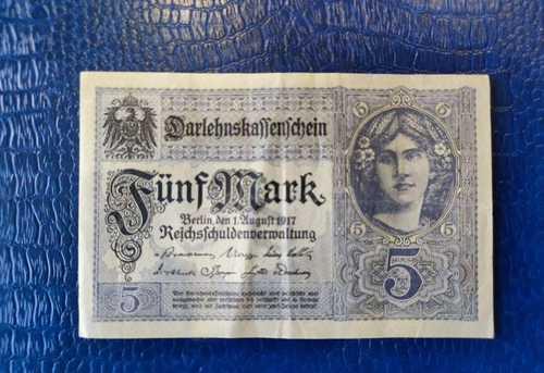 Банкнота 5 марок 1917 отличное состояние
