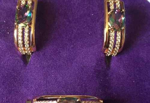 Золотой набор сережки и кольцо 585