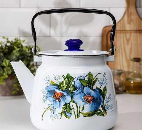 Чайник с кнопкой «Цветы синие», 3,5 л, индукция, ц
