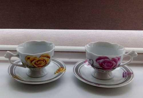 Кофейные пары из костяного фарфора " Роза" Англия