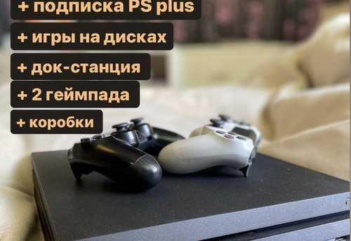 PS4 pro + 200 игр + PS Plus + 2 геймпада + докстан