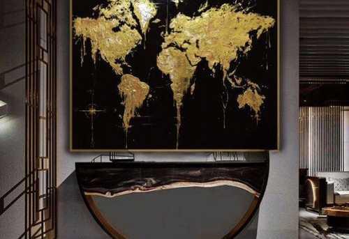 Картина маслом Золотая карта мира на холсте