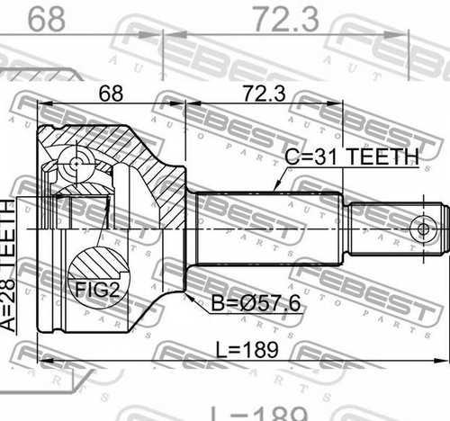 2110TTF Шрус наружный 28x57.6x31