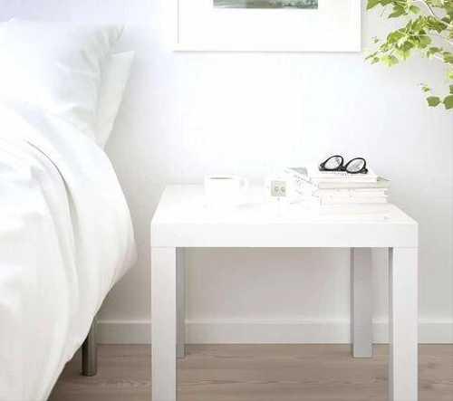 Придиванный столик Лакк, глянцевый белый,55x55 см