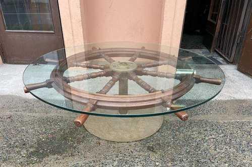 Старинный столик "штурвал",дуб,стекло,металл