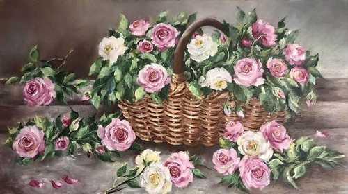 Картина розы маслом на подрамнике