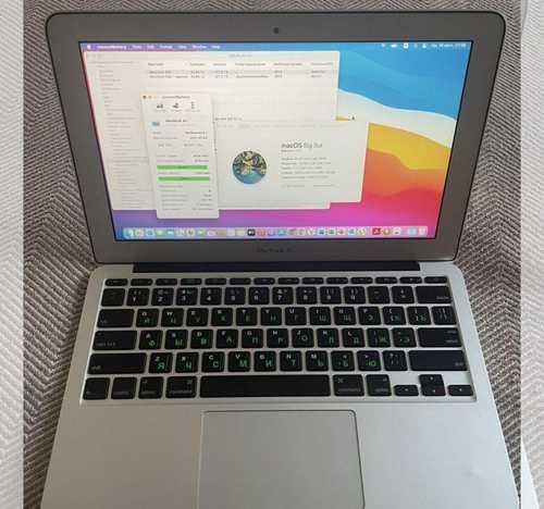 Macbook Air 11: идеал+нов.АКБ+SSD 128gb+OS Big Sur