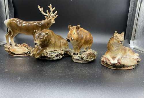 Фарфоровые статуэтки: олень, медведь, кабан, волк