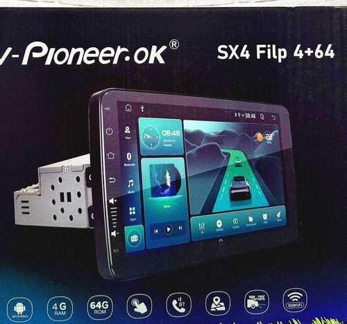 Магнитола Android 1Din SX4 Flip 4/64Gb, 10 дюймов