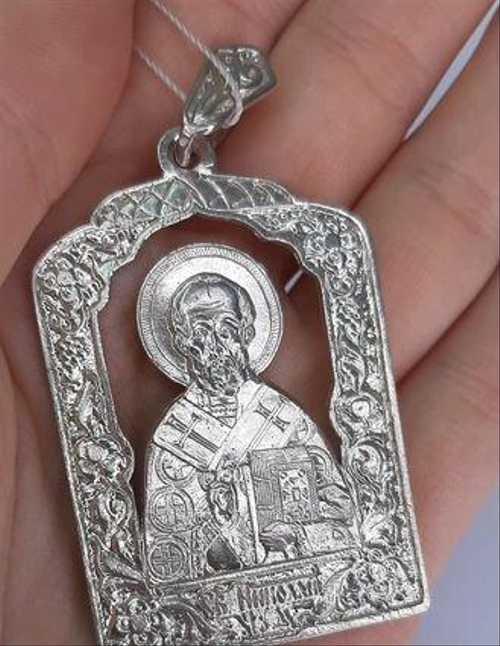 Подвеска-икона Св.Николай серебро Ручная работа
