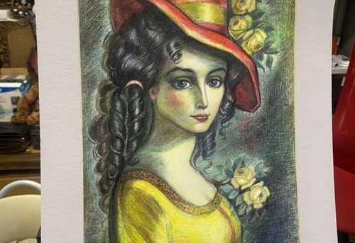 Картина Н.Ф.Бортников Дама в шляпе Пастель