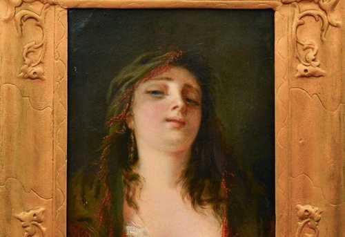 Антикварная картина 19 века "Одалиска" 21х27