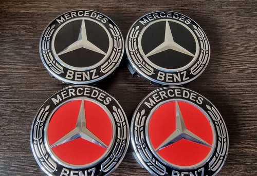 Колпачки на литые диски Mercedes 75мм красн/черный