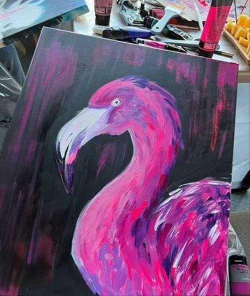 Картина маслом на холсте фламинго