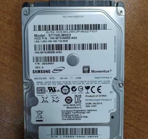 HDD 2.5" SATA 750Gb Samsung в идеале