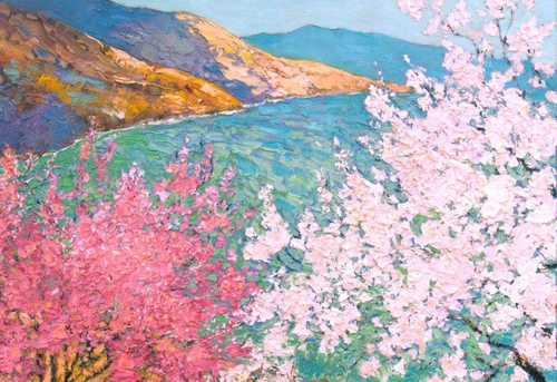 Картина Цветущие деревья Берег моря 50х60 см