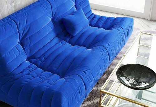 Трехместный бескаркасный диван. Синий Велюр