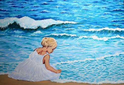 Картина маслом " девочка у моря "