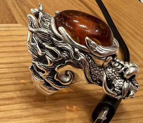 Перстень мужской дракон серебряный массивный 25гр