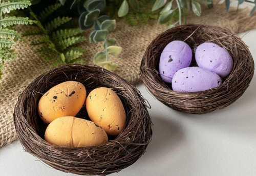 Яйца пасхальные в гнезде, декоративные, Разноцветн