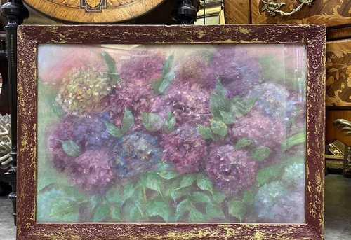 Картина "Цветы гортензии" пастель на картоне
