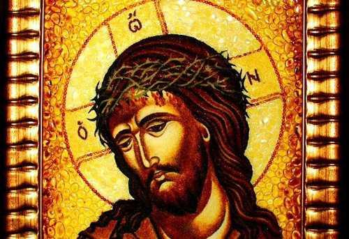 Икона из натурального янтаря Иисус Христос - Терно