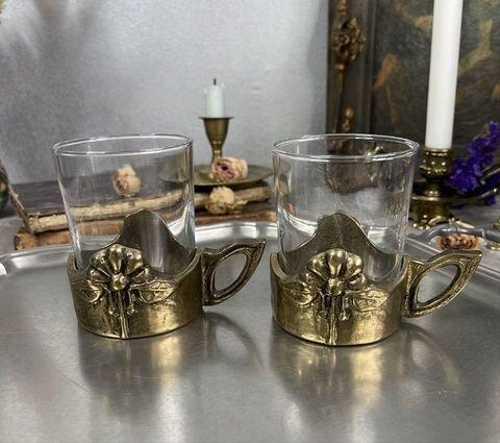 Подстаканники со стаканом. Латунь. Германия
