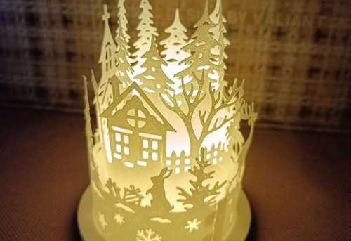 Новогодний светильник "Домик в зимнем лесу"