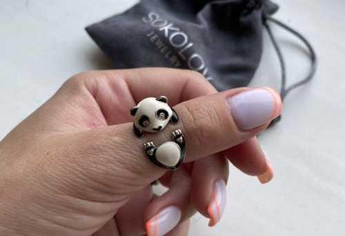 Серебряное кольцо панда-обнимашка