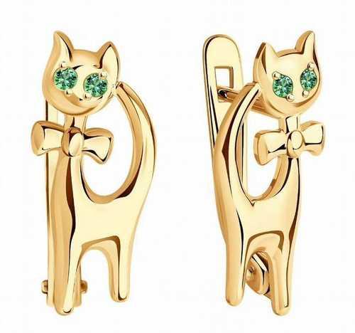 Серьги котики с фианитами 585 (юж41)