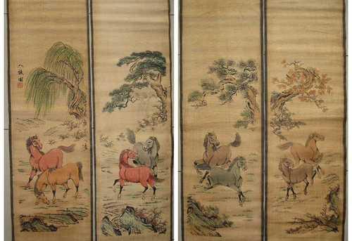 Китайская картина свиток 8 лошадь Лэнг сияющий 4 с