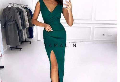 Зеленое женское вечернее платье с широкими лямками