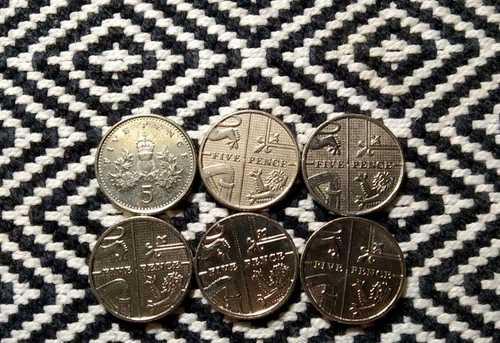 Британские монеты 5 пенсов