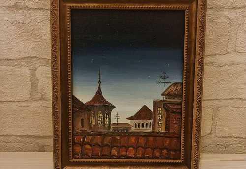 Картина маслом на холсте:Ночной город