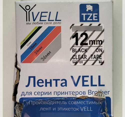 Лента vell 12mm Black on Clear tape