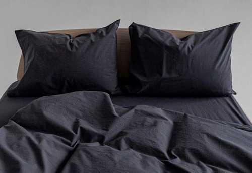 Однотонное постельное белье из хлопка темно-синий