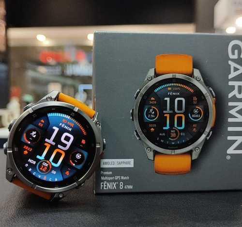 Fenix 8 amoled Sapphire, Titanium with Spark Orang