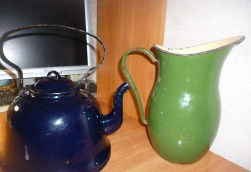 Эмалированный чайник и кувшин 50 х годов