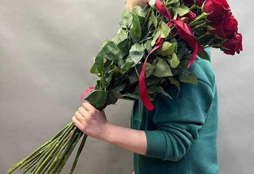 Метровые крупные розы Эквадор премиум 120 см