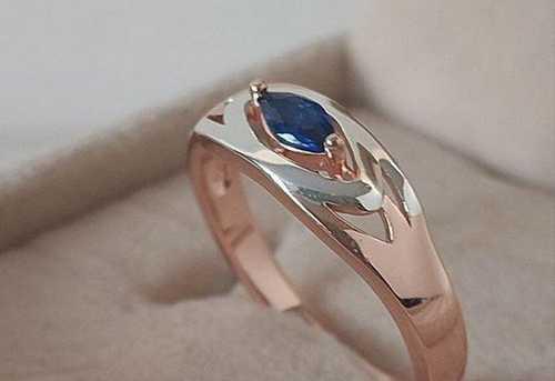 Золотое кольцо с синим сапфировым цирконом 585 RG
