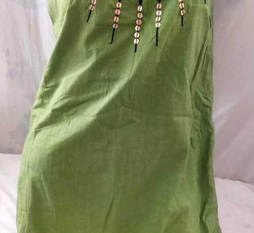Monsoon зеленое платье вышивка трапеция р.46-48