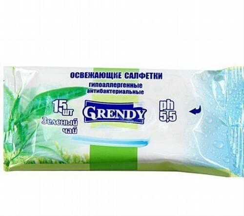 Салфетки влажные grendy Зеленый чай 15 штук